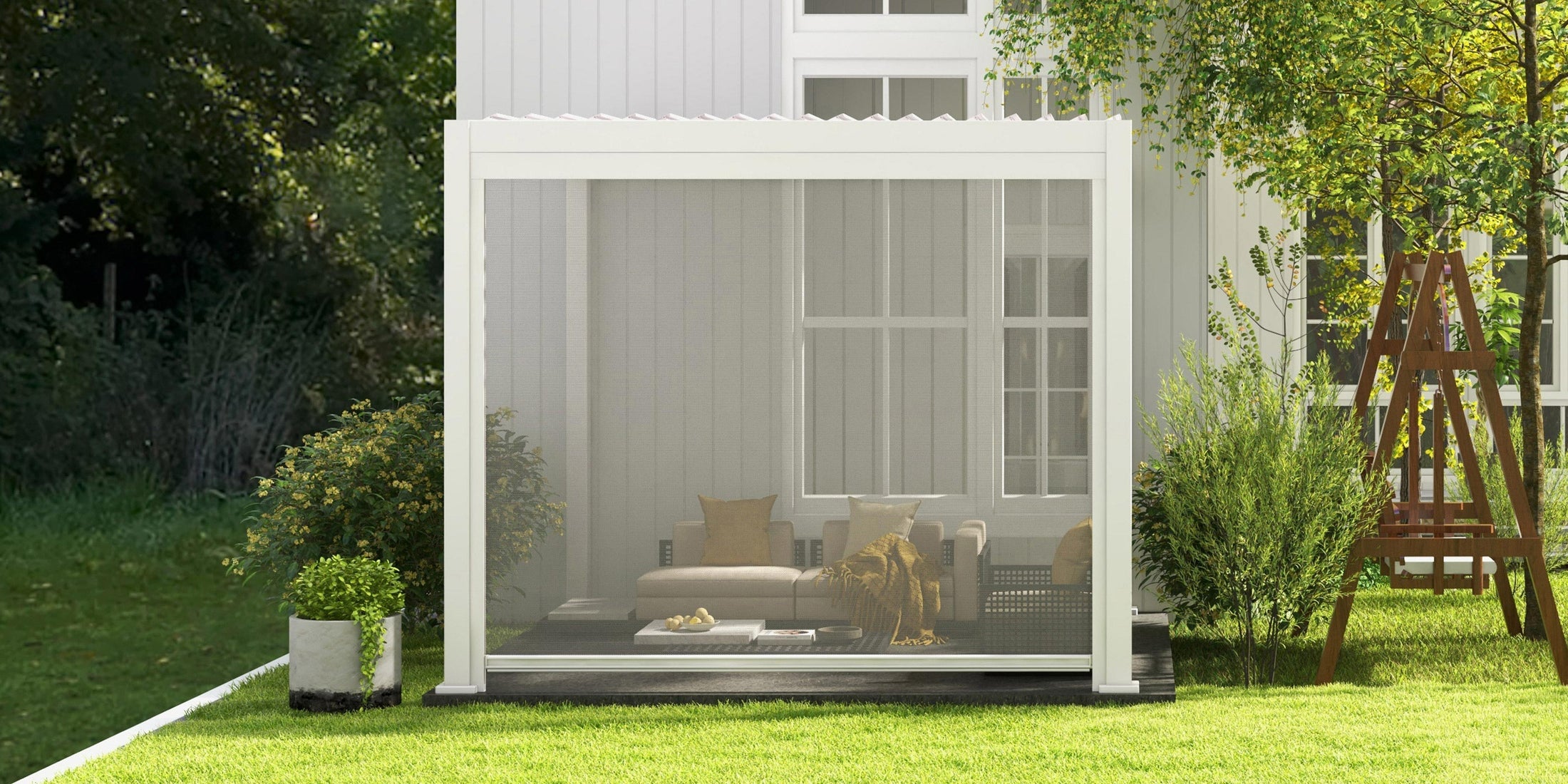 Pergola Accessories | Pull Down Screeen & Shutter Wall - Mirador ...